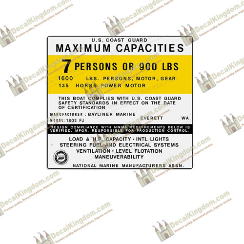 Bayliner Capacity Plate Decals Boat Maximum Occupancy [Multiple ...
