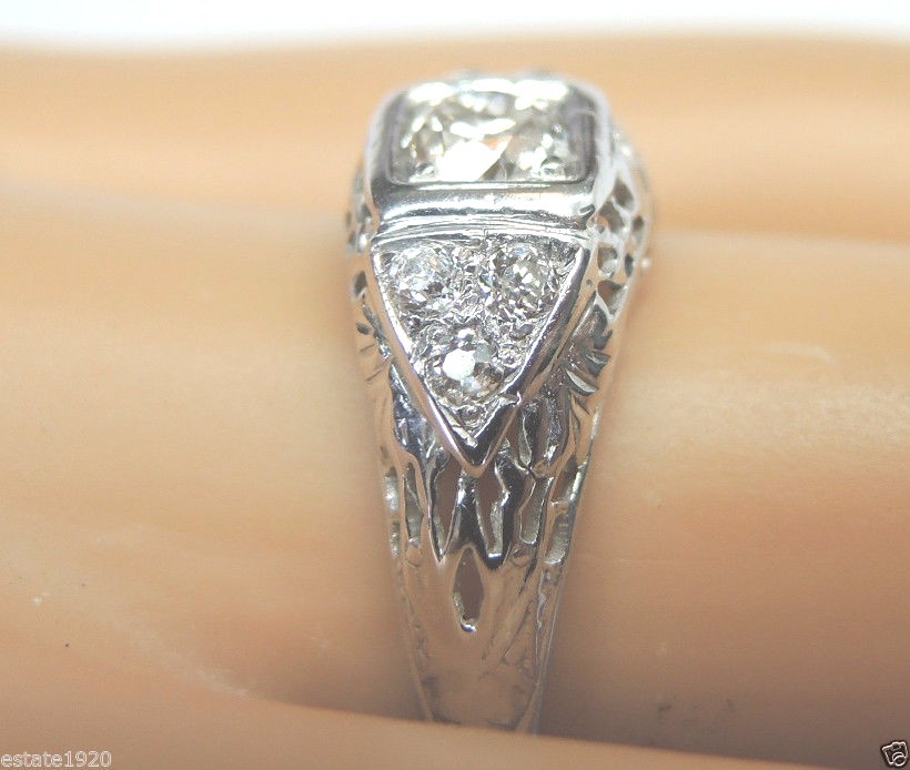Antique Art Deco Diamond Engagement 17k White Gold Ring Size 6.25 UK-M ...