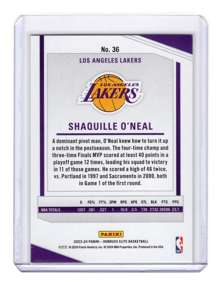 Shaquille O'Neal Hyper Red and Green card 36 2023-24 Donruss Elite ...