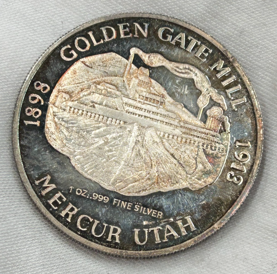 1989 BARRICK MERCUR GOLD MINE UTAH DERN 1 OZ SILVER PROOF ROUND RARE ...
