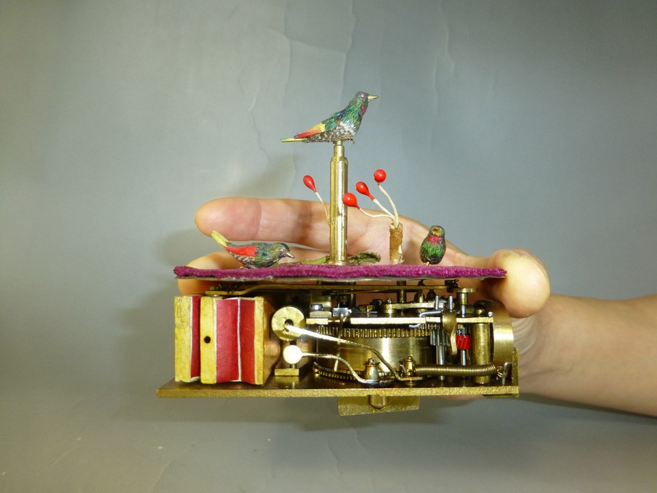 RARE VINTAGE 3 BIRDS SINGING BIRD BOX / CAGE MUSIC BOX AUTOMATON (WATCH ...