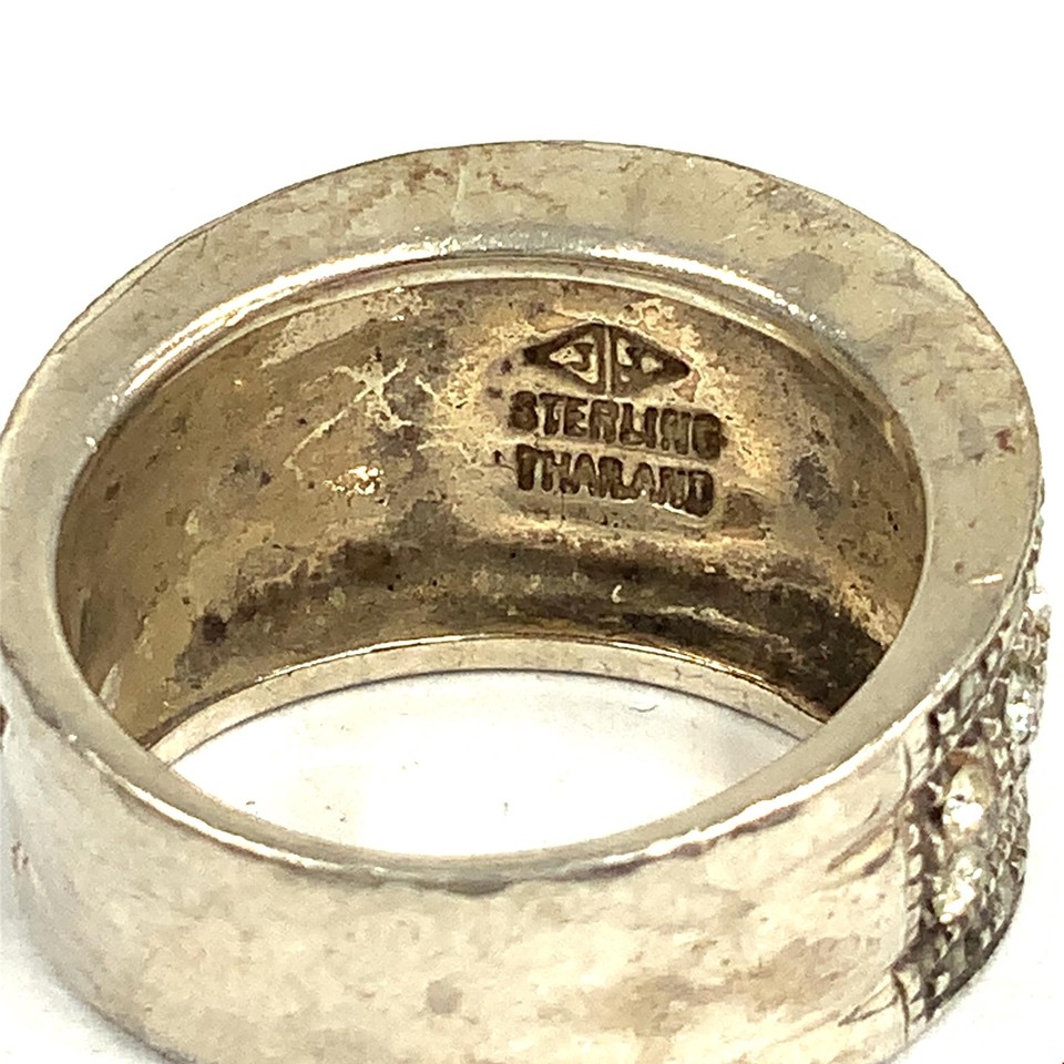 Vtg Sterling Sign Judith Jack Thailand Art Deco Cluster CZ Stone Band ...