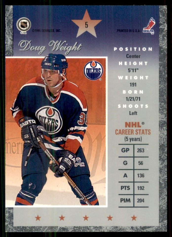 1995-96 Donruss Elite Doug Weight Edmonton Oilers #5 | eBay