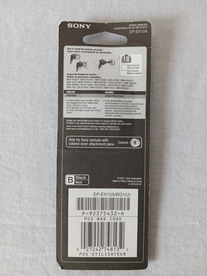 Sony EP-EX10A Hybrid Silicone Replacement Earbuds SS/S/M/L (Black) For ...