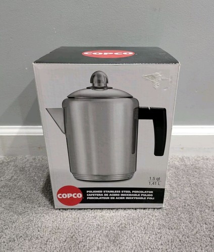 BRAND NEW Copco Polished Stainless Steel Percolator 1.5 QT 6 Cup Coffee ...