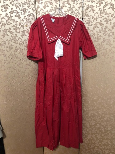 Laura Ashley Red White Multi-Color Nautical Bow Dress Size 12 | eBay