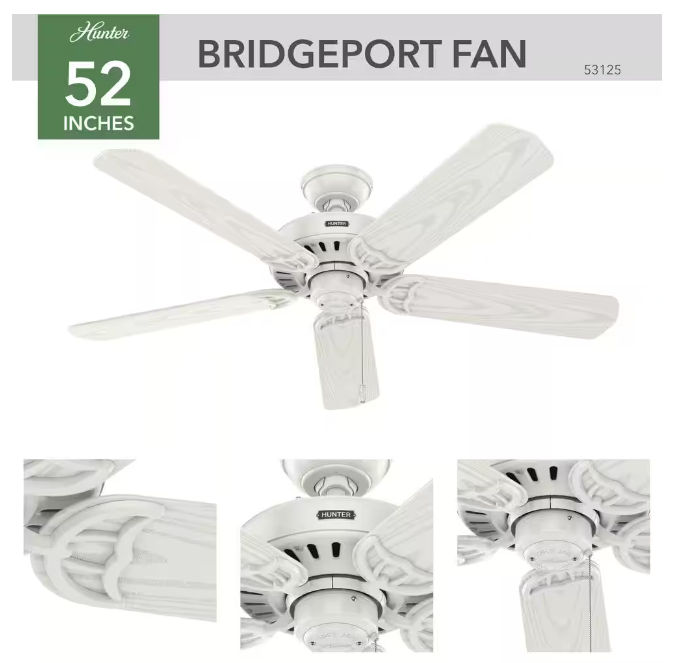 Hunter Fan Company 53125 Bridgeport 52 Inch Versatile Indoor/Outdoor ...