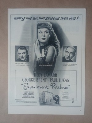 1944 EXPERIMENT PERILOUS Movie Hedy Lamarr Lukas WWII Vintage Poster ...