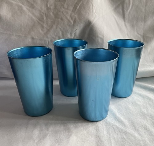 Vintage Bascal Aluminum Tumblers 4 1/2 Inches Electric Blue Italy Set 4 ...