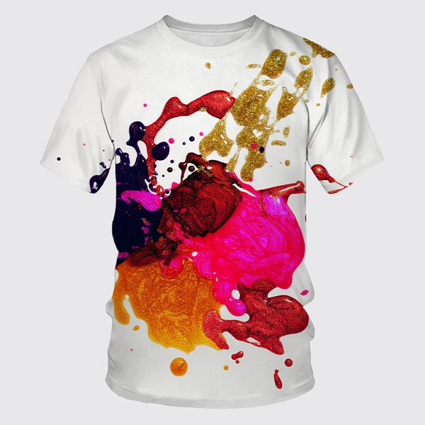 Paint Splash Round Neck 3D womens/mens Short Sleeve T-Shirt Casual Tops ...