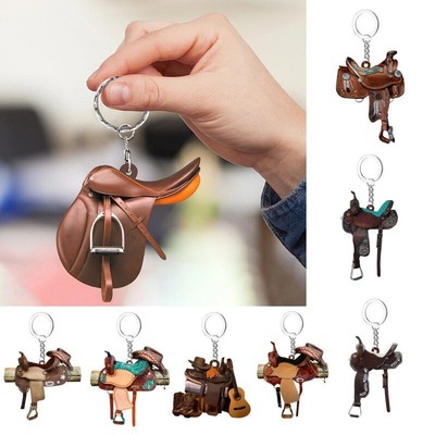 Western Saddle Keychain Acrylic Car Key Fob Decor Men Women Compact ...