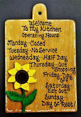 SUNFLOWER Kitchen Operating Hours SIGN Wall Art Hanger Hanging Plaque ...