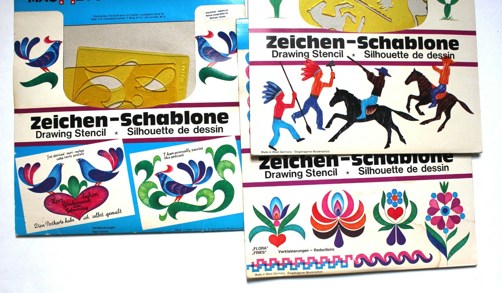 Set of 3 Magneto Stencil West Germany Flower Bird Cowboy Western Post ...