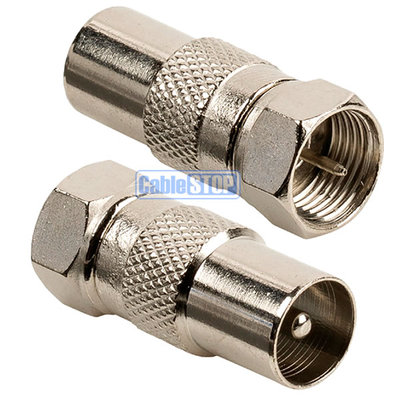 2 x MALE COAX PLUG to F TYPE MALE PLUG TV Aerial Sky Connector Adapter ...
