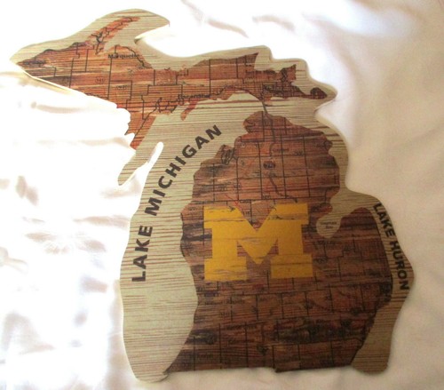MICHIGAN WOLVERINES State Shaped Wood Sign 23" x 22" #12 - NEW | eBay