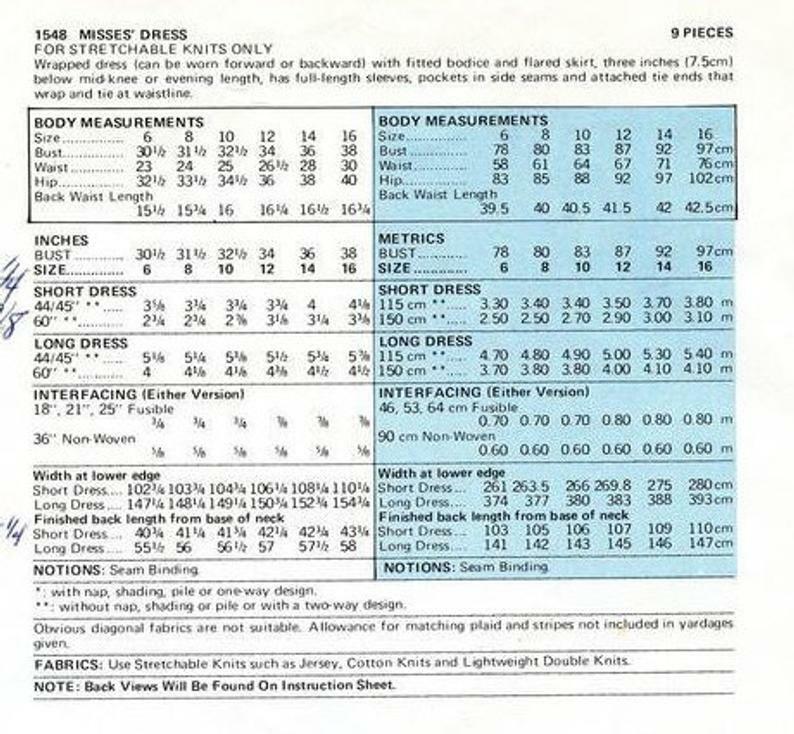 1976 Vintage VOGUE Sewing Pattern WRAP DRESS B38" (1891) Diane Von ...