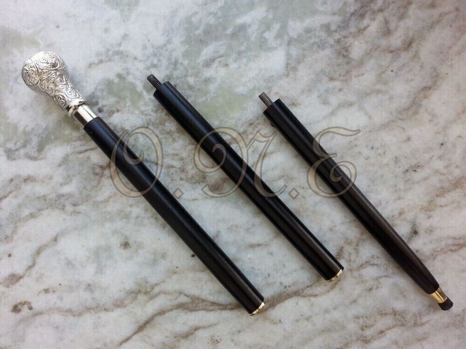 Brass Silver Head Walking Cane Vintage Solid Wooden Black Designer ...