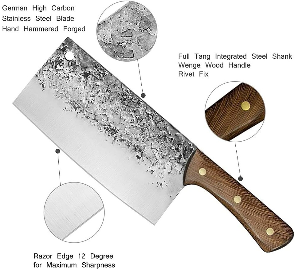8" Hand Forged Kitchen Chef Knife Heavy Duty Butcher Chopping Cleaver ...