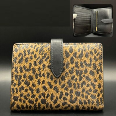 Celine Leopard Print Medium Strap Bi-Fold Wallet Brown Multi-Color ...