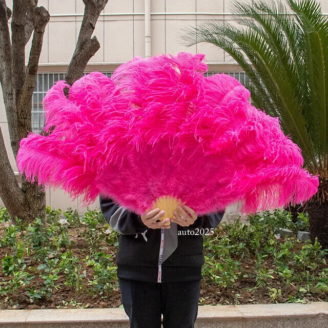 Large Real Ostrich Feather Fans 13 Bars Fluffy Plume Folding Fan for ...