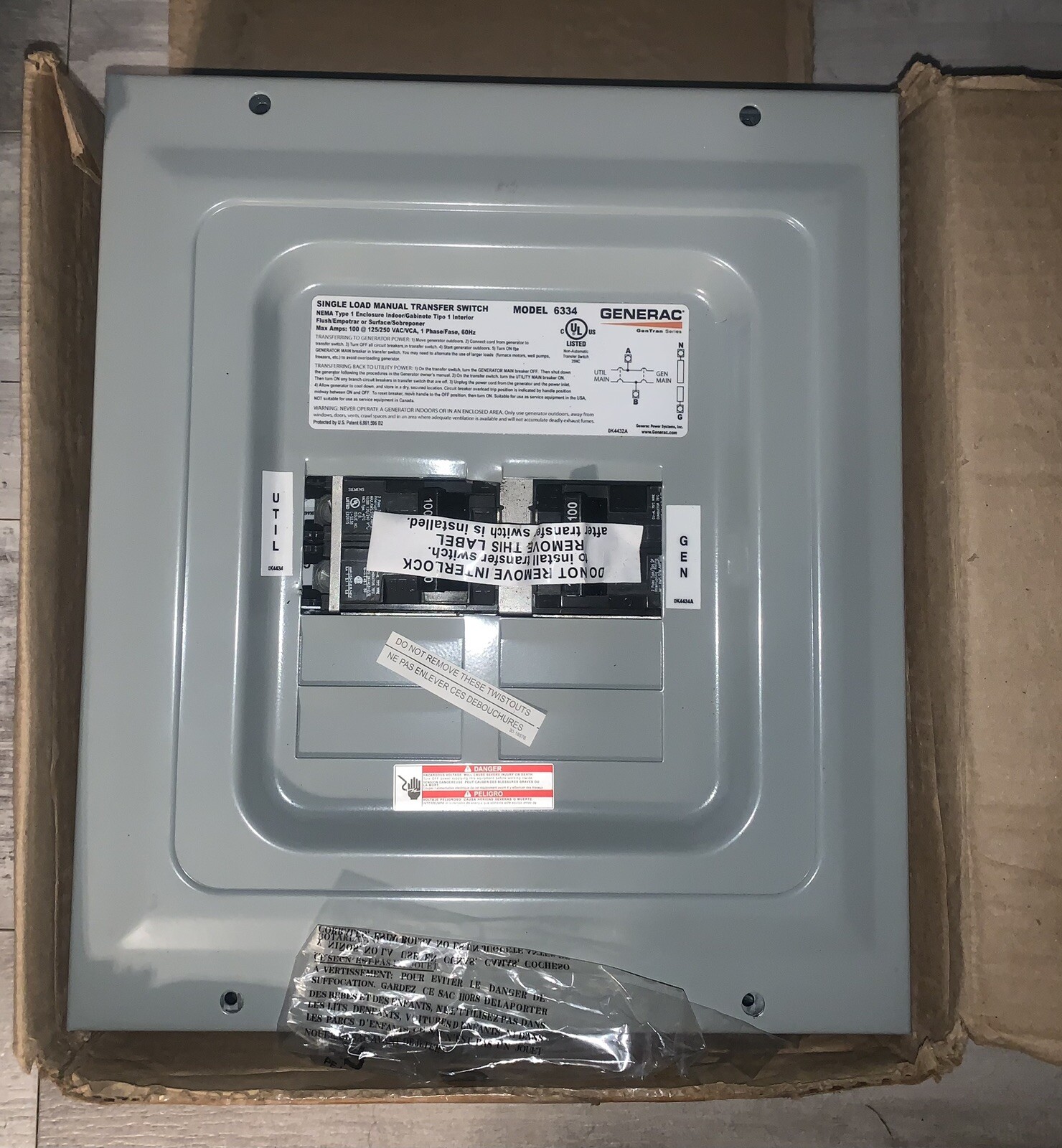 Generac 6334 100-Amp Manual Transfer Switch Single Load for Portable ...
