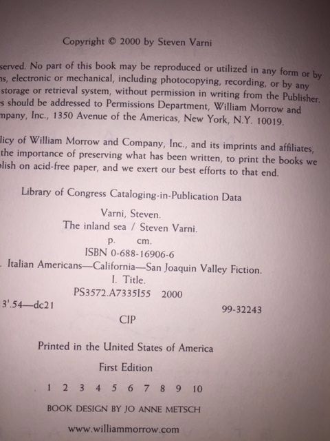The Inland Sea: Fiction Varni, Steven HC DJ 1st/1st Free Shipping LIKE ...