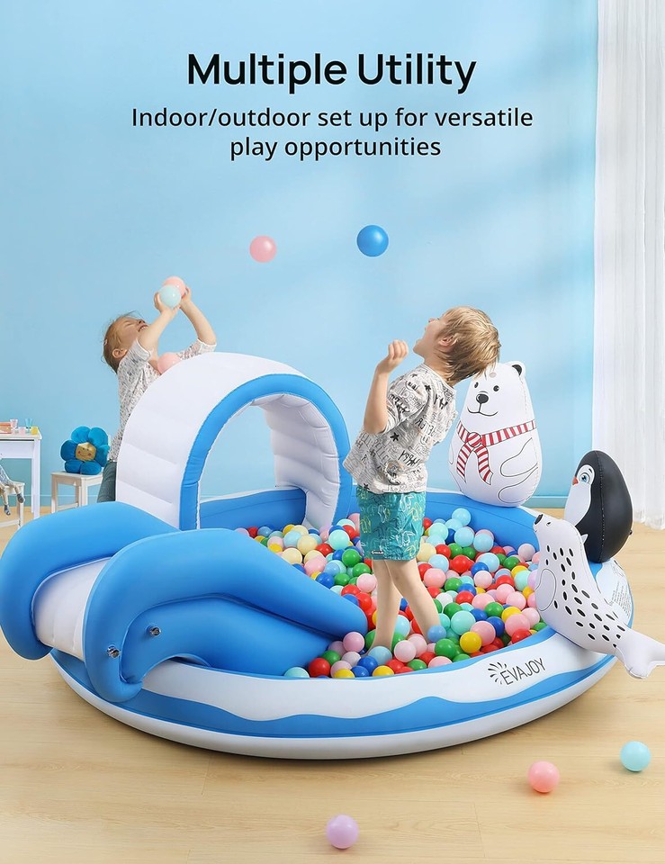 EVAJOY Inflatable Play Center Kiddie Pool with Slide for Children ...