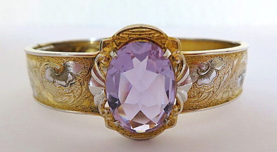 Vintage Cheever Tweedy Art Nouveau Foral Amethyst Glass Hinged Bangle ...