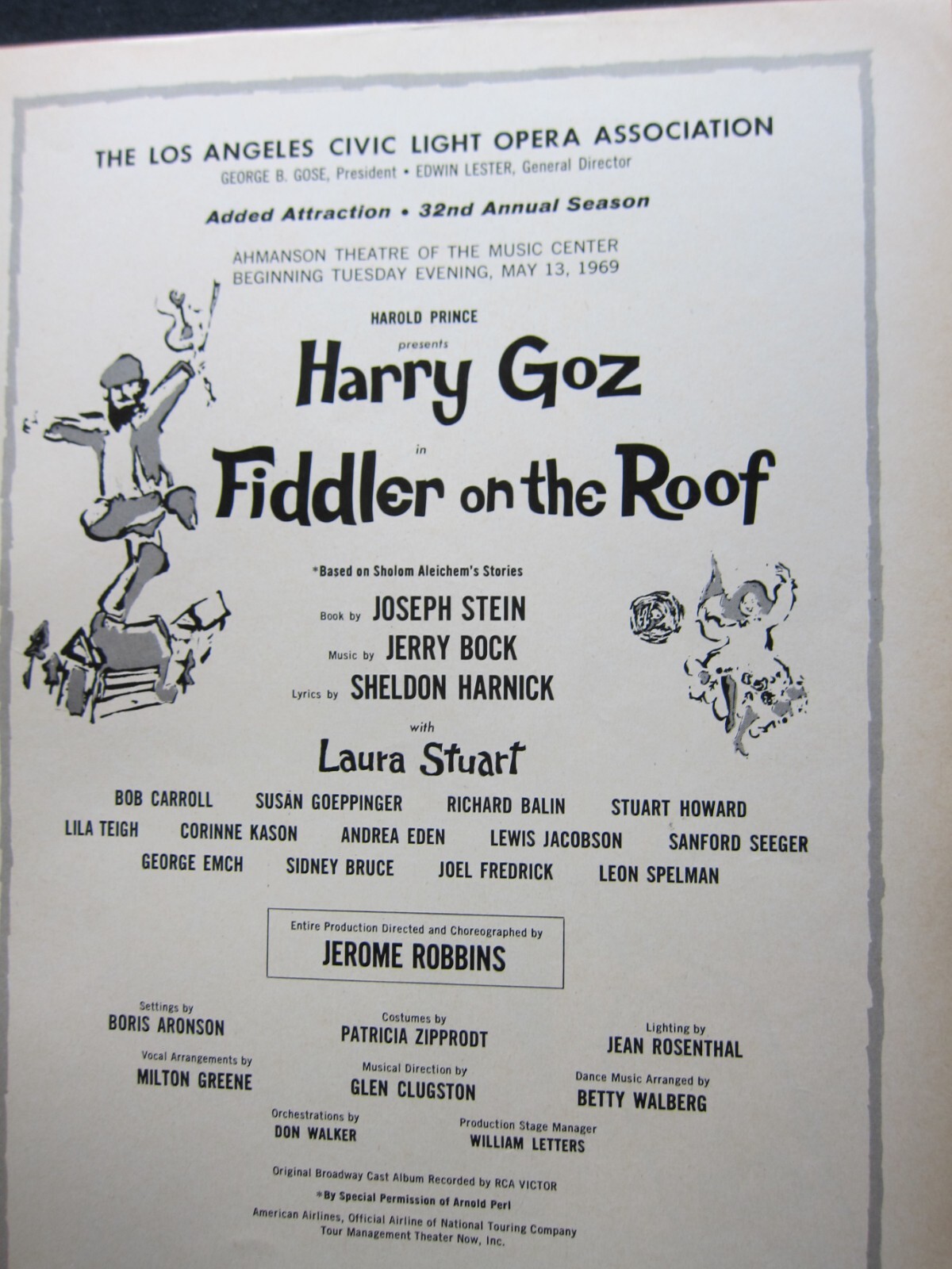 Fiddler on the Roof (Harry Goz) - Program LA Music Center 1969 | eBay