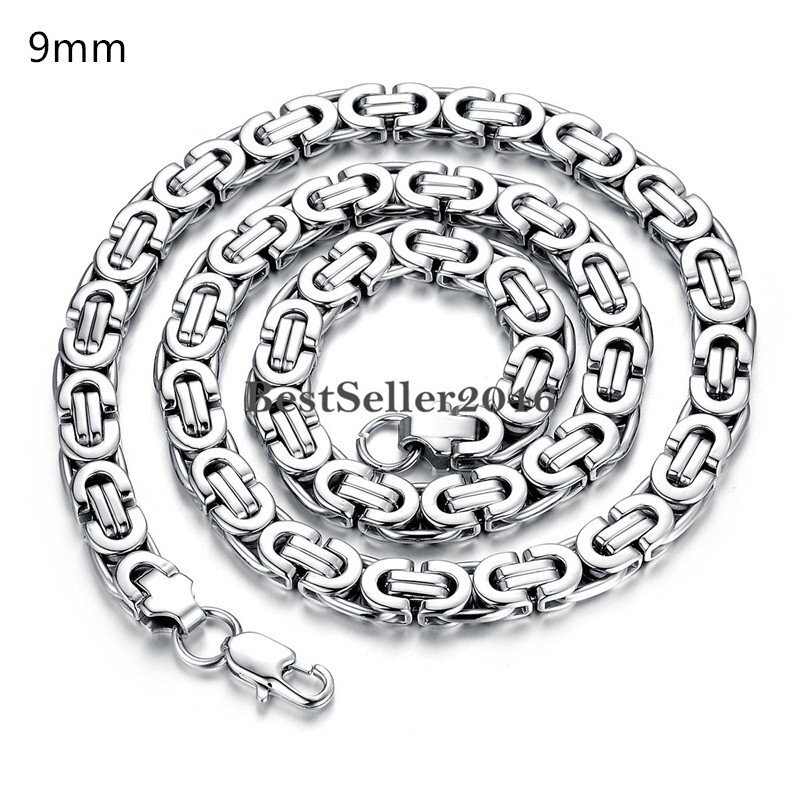 5/9MM Stainless Steel Flat Byzantine Box Chain Link Necklace for Men ...