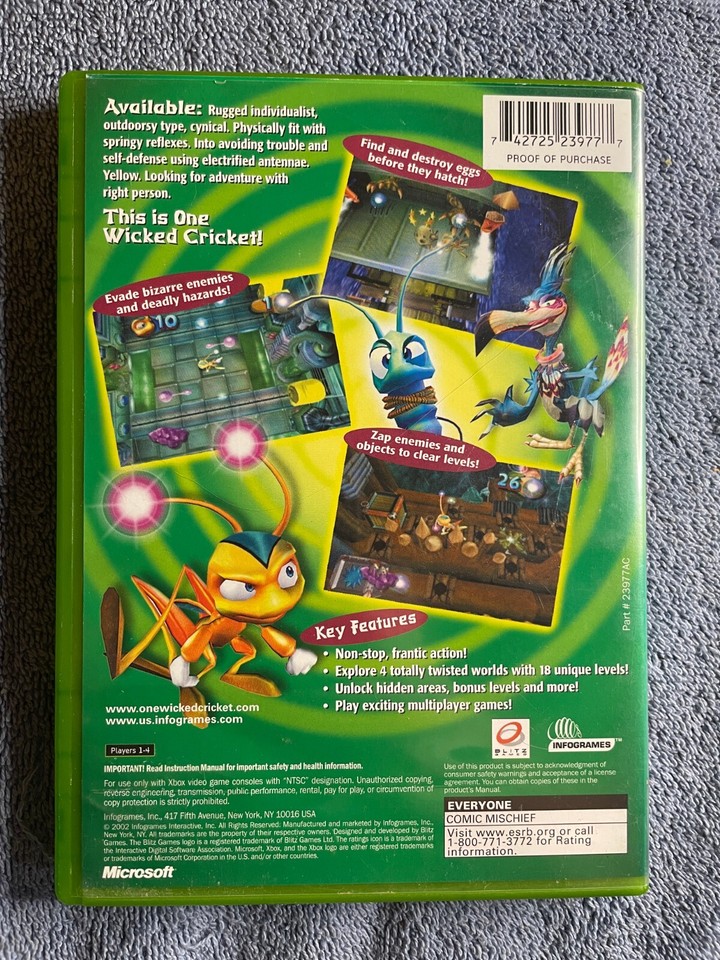 Zapper: One Wicked Cricket (Microsoft Original OG Xbox, 2002) Complete ...