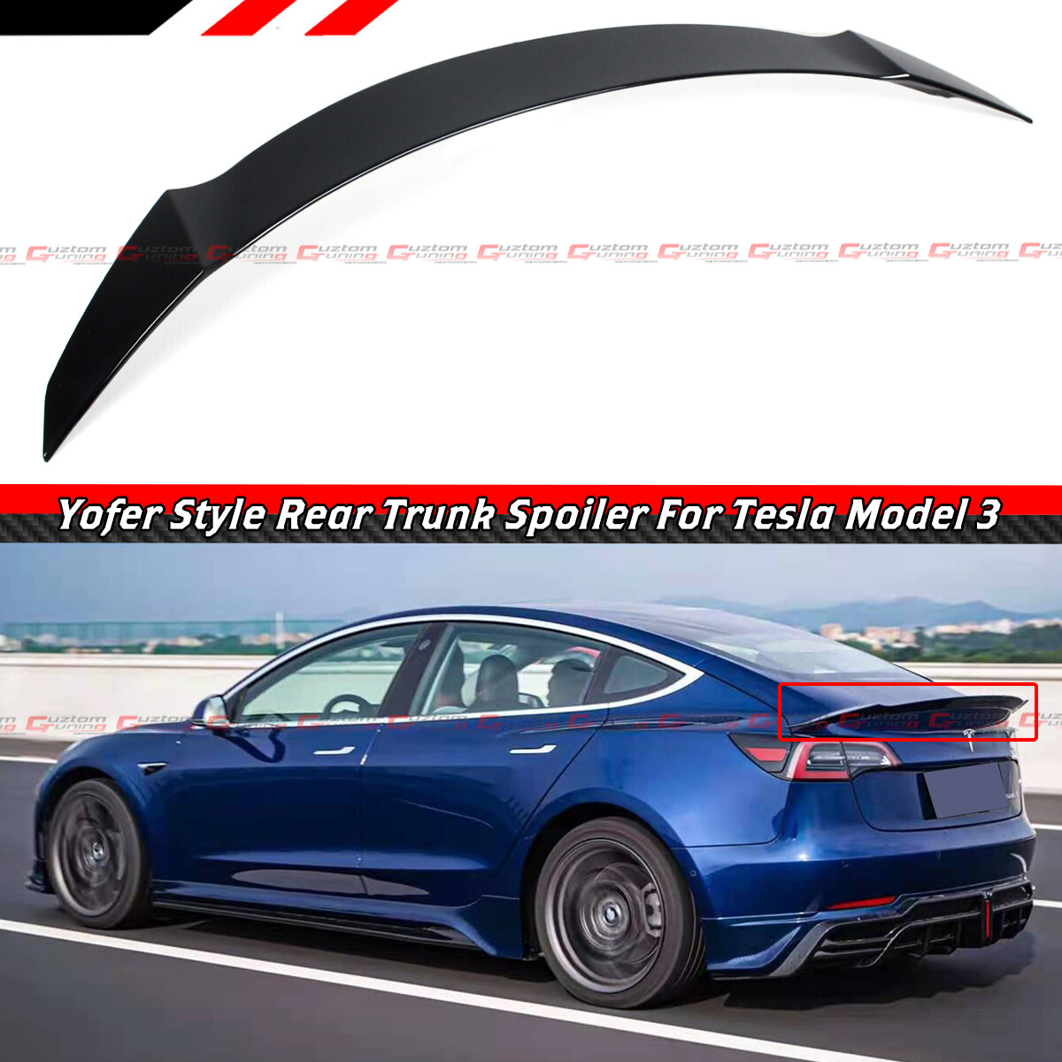 FOR 2017-2023 TESLA MODEL 3 YOFER DESIGN DOWNFORCE GLOSSY BLACK TRUNK ...