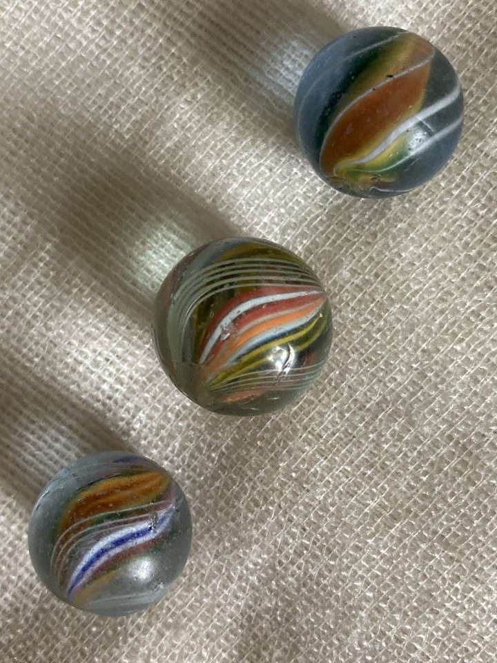 Vtg. German Handmade Swirl Marbles Lot of 3 Light Blue Glass c.1850 ...
