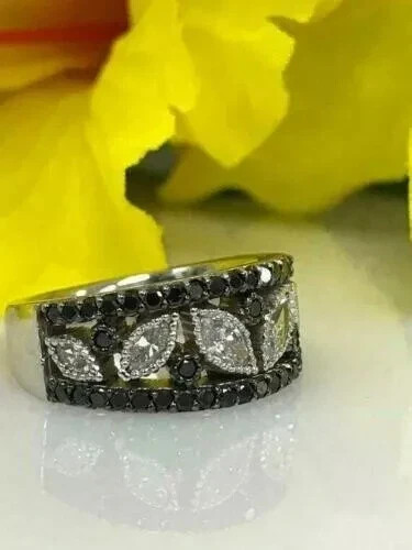 2 Ct Round Lab Created Black Diamond Cluster Wedding Ring 14k White ...
