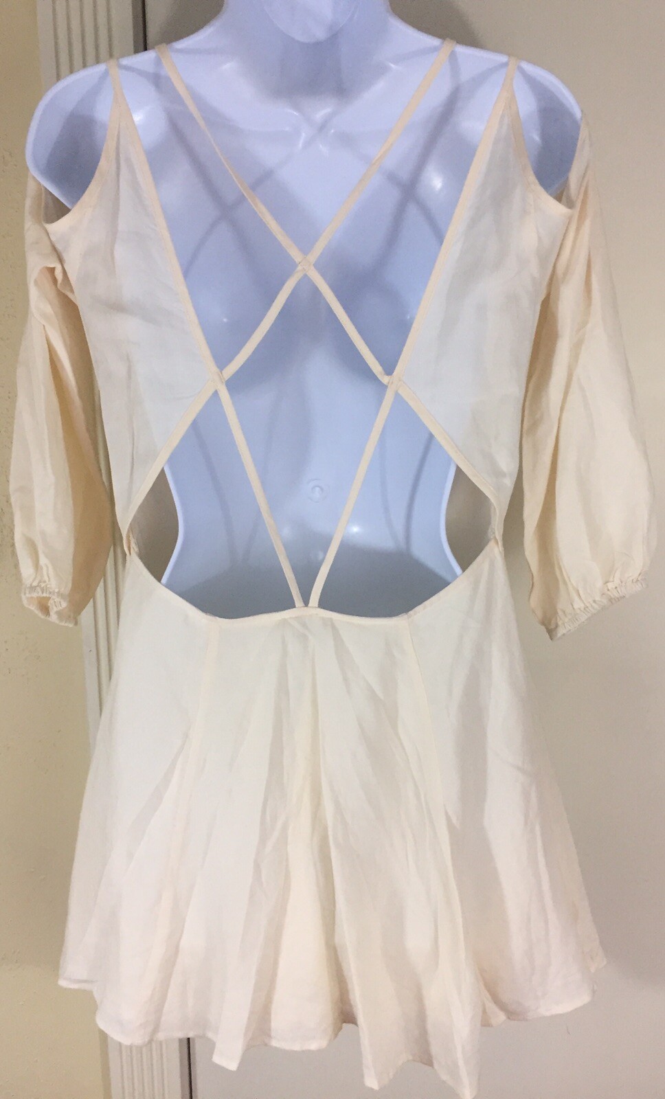 NWT TOBI Fit Flare Cold Shoulder Open Low Back Ivory Tunic Top Mini ...