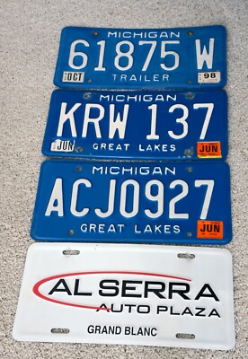 Three - 1998 Blue and White Michigan License Plates & Dealer ...