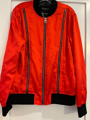 Guess Size M Bright Red Men’s Satin Zipper Adorned Lightweight Bomber ...