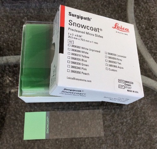 Lot 2 Boxes Leica Surgipath Snowcoat Precleaned Slides 1x3x0.04 Green 1 ...