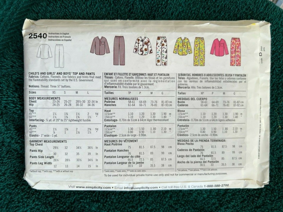 2540 Simplicity Pattern ~ Size 23-24 ~ ~ ~ ~ ~ Listing MP 24 | eBay