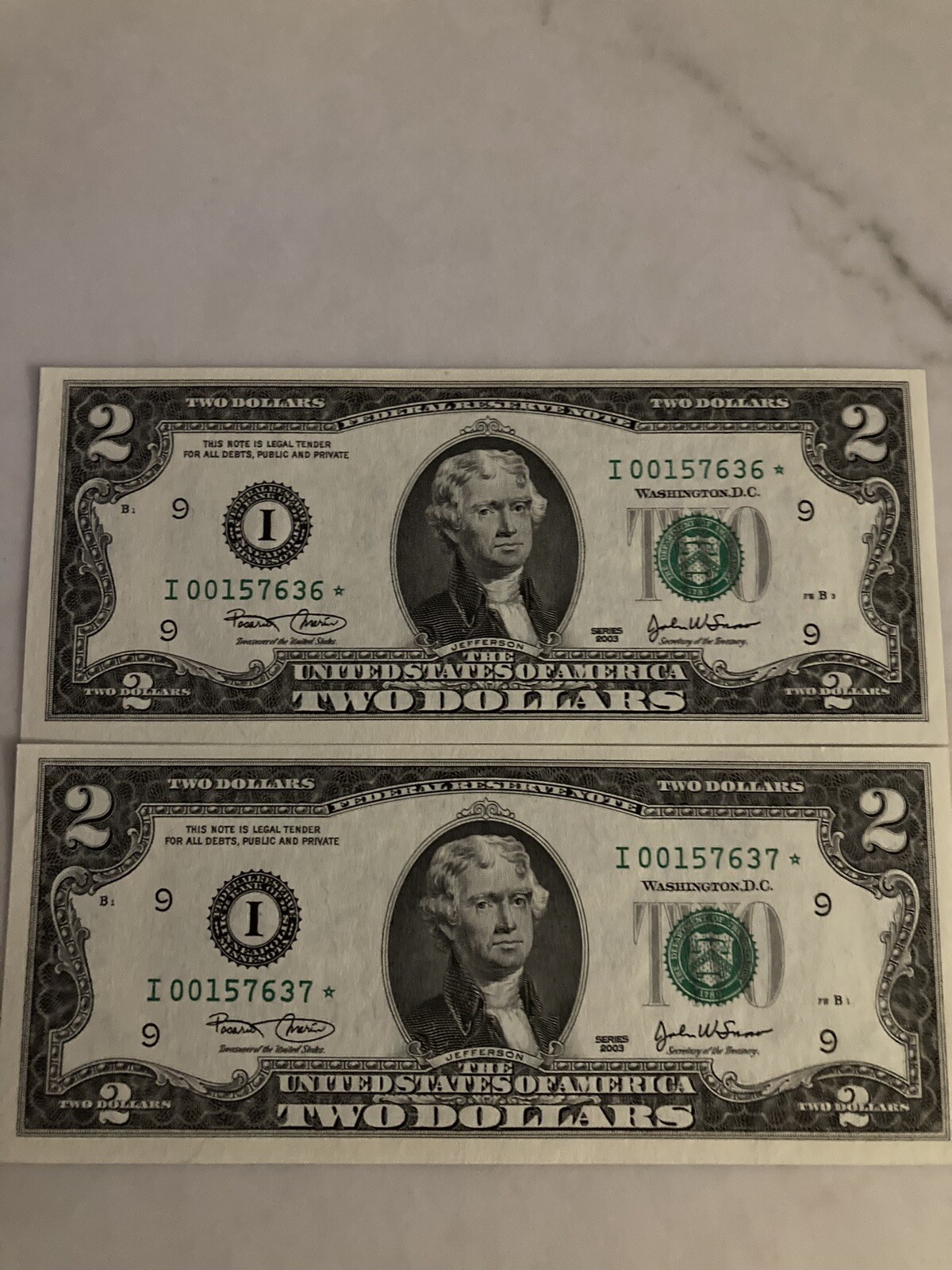 2003 two dollar bill star note consecutive serial numbers BU | eBay