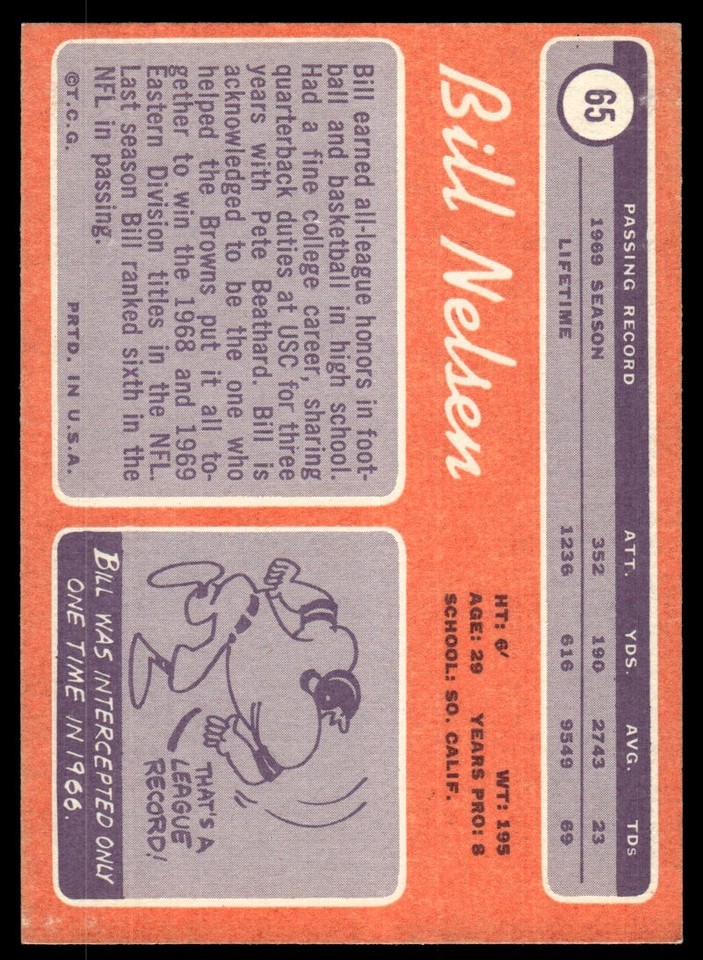 1970 TOPPS BILL NELSEN CLEVELAND BROWNS #65A | eBay