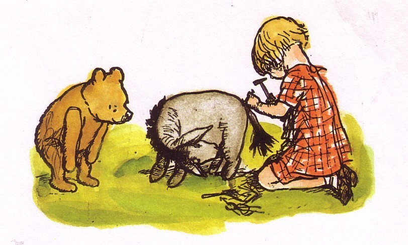 Vintage Winnie the Pooh Fixing Eeyore's Tail Set of TWO 5x7 Cotton ...