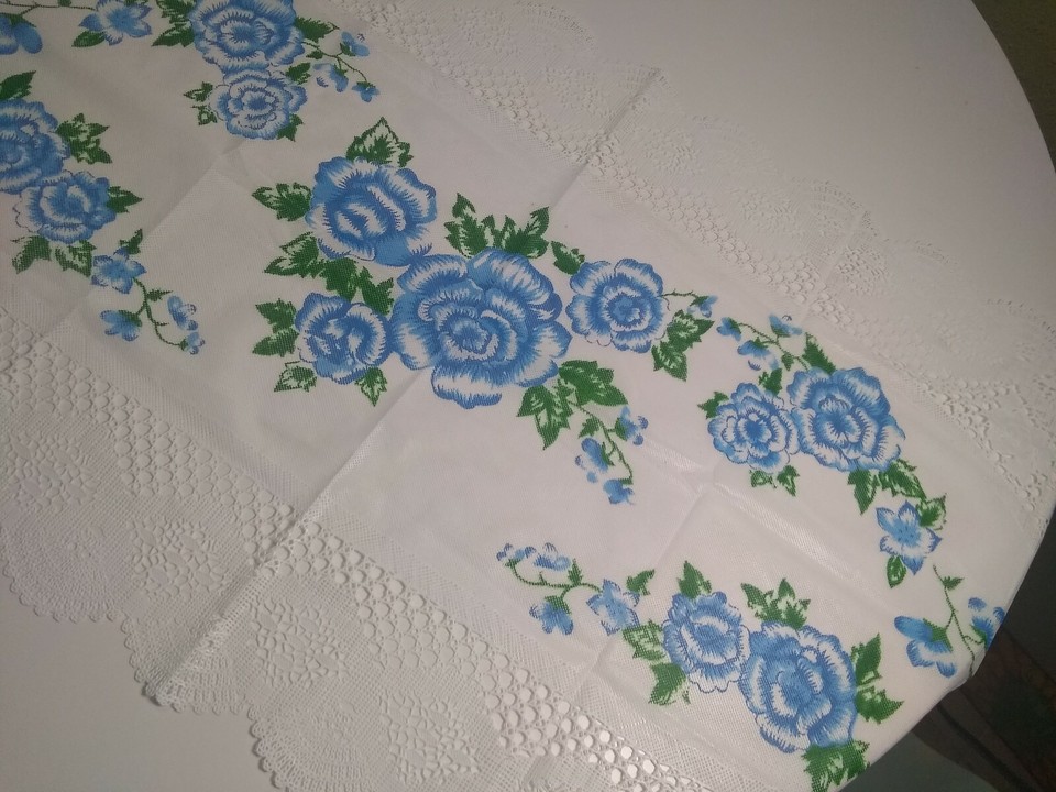 Vintage 1920s-1930's White with Blue Roses Lace Plastic/Fiberglass ...
