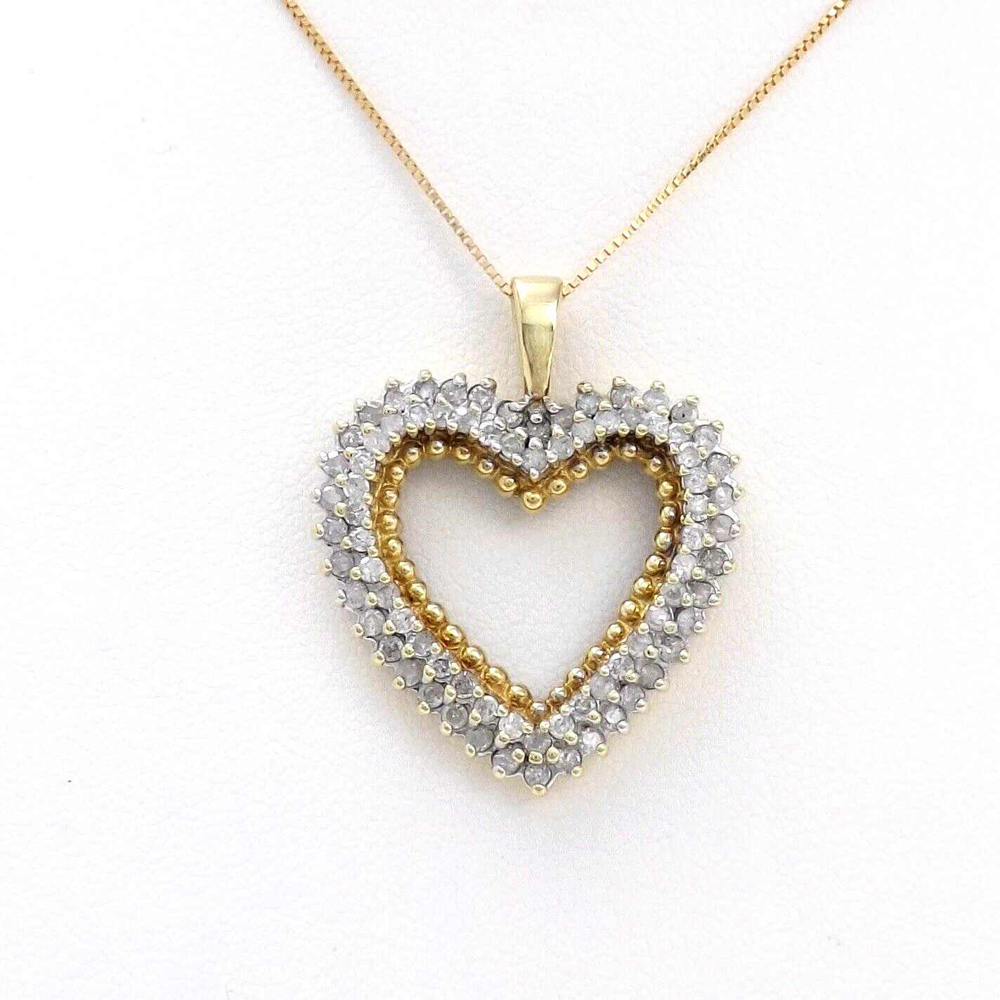 14k Gold Genuine Diamond Double Row Open Heart Pendan… - Gem