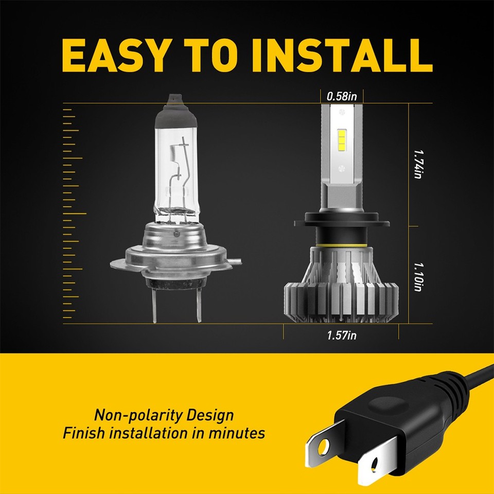 AUXITO B3 H7 LED Headlight High/Low Beam Bulbs 80W 40000LM Bright White ...