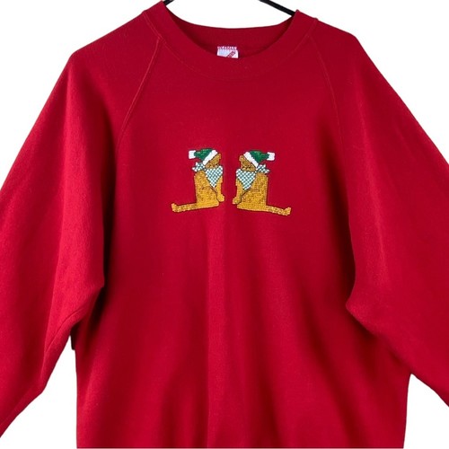 Vintage Cross Stitch Cats Sweatshirt Red Holiday Size 2X Christmas ...