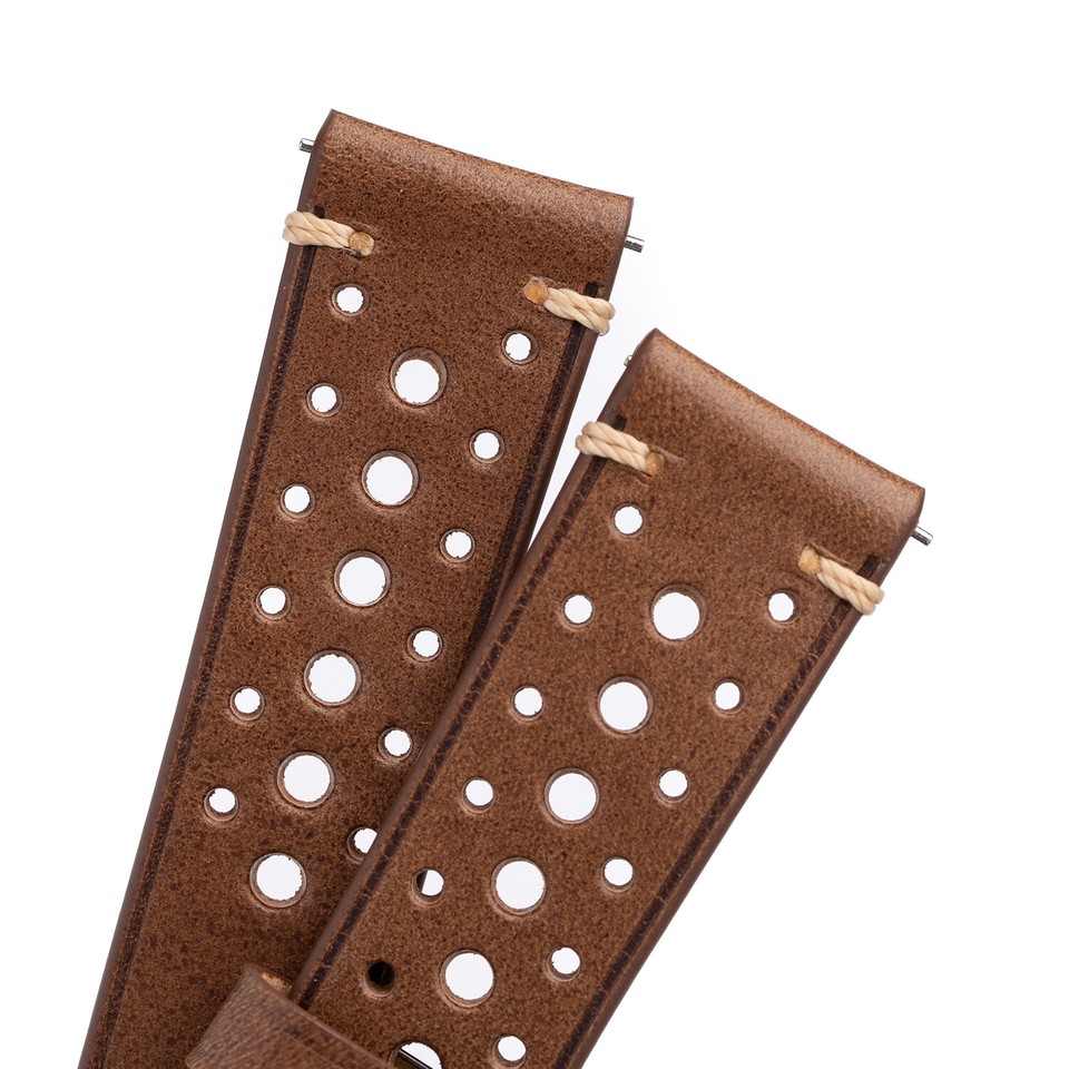 20mm 22mm Leather Rally Racing Watch Band Quick Release Strap - Black ...