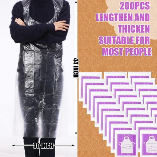 200 Pack Plastic Disposable Aprons 44 x 30 Inch Large Clear Aprons for ...