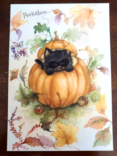 Mary Hamilton Secret Pal Halloween greeting card, cute cat in a mask ...
