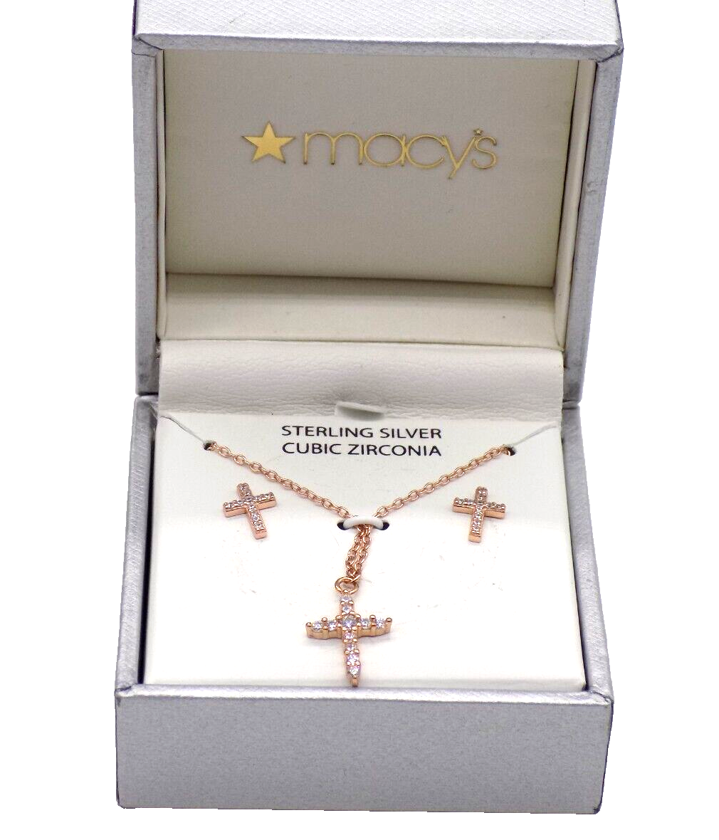 Macy's Pendant Necklace Children Cross 14K Rose Gold Plated 925 ...